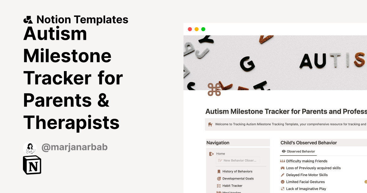 Autism Milestone Tracker for Parents & Therapists Template by Marjan ...