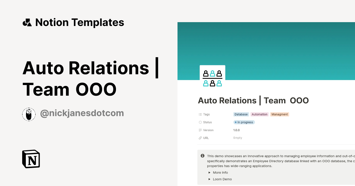 Auto Relations | Team OOO Template by Nick Janes | iGeekuPlay | Notion ...