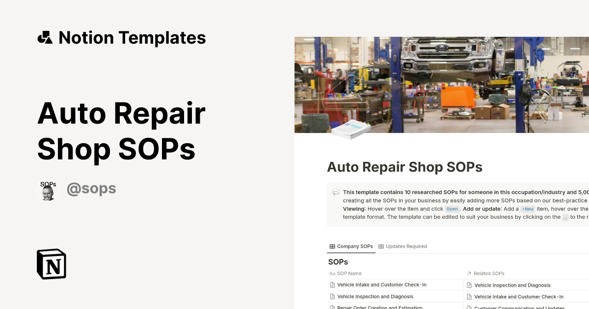 Auto Repair Shop SOPs Template | Notion Marketplace
