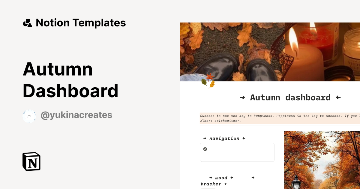Autumn Dashboard Template by yukinacreates | Notion Marketplace