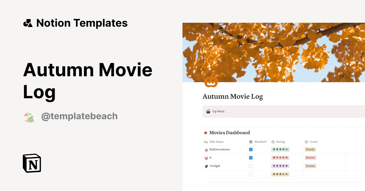 Autumn Movie Log Template by studio flow | Notion Marketplace