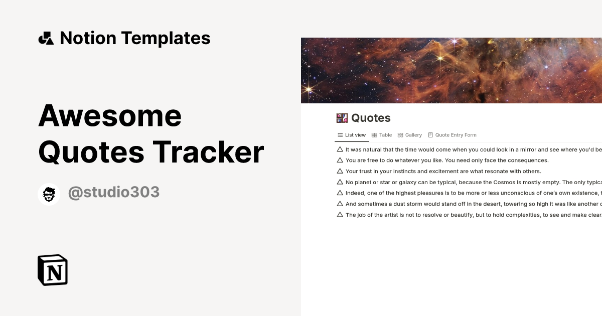Awesome Quotes Tracker Template | Notion Marketplace