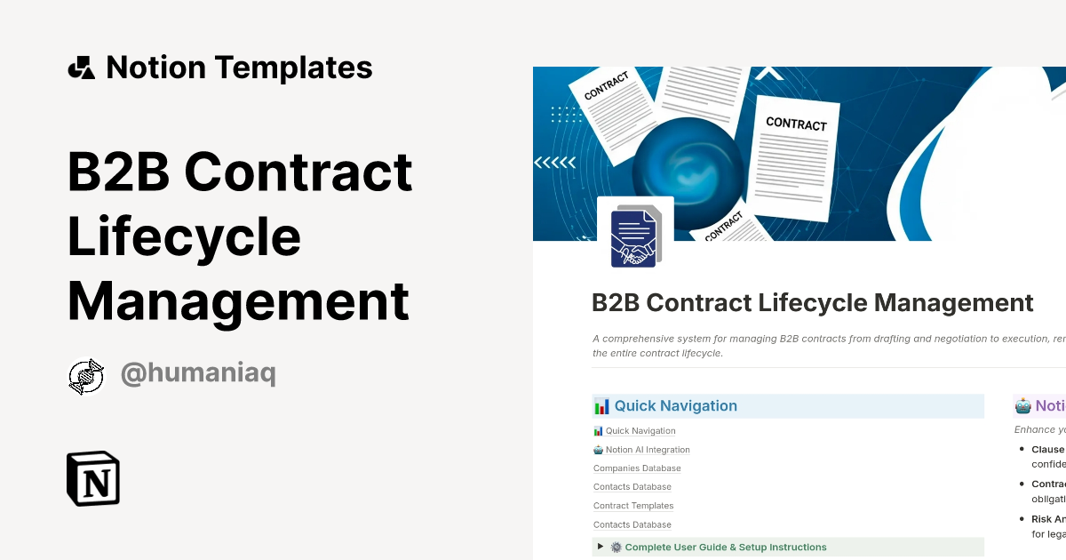 B2B Contract Lifecycle Management Template by Humaniaq | Notion Marketplace