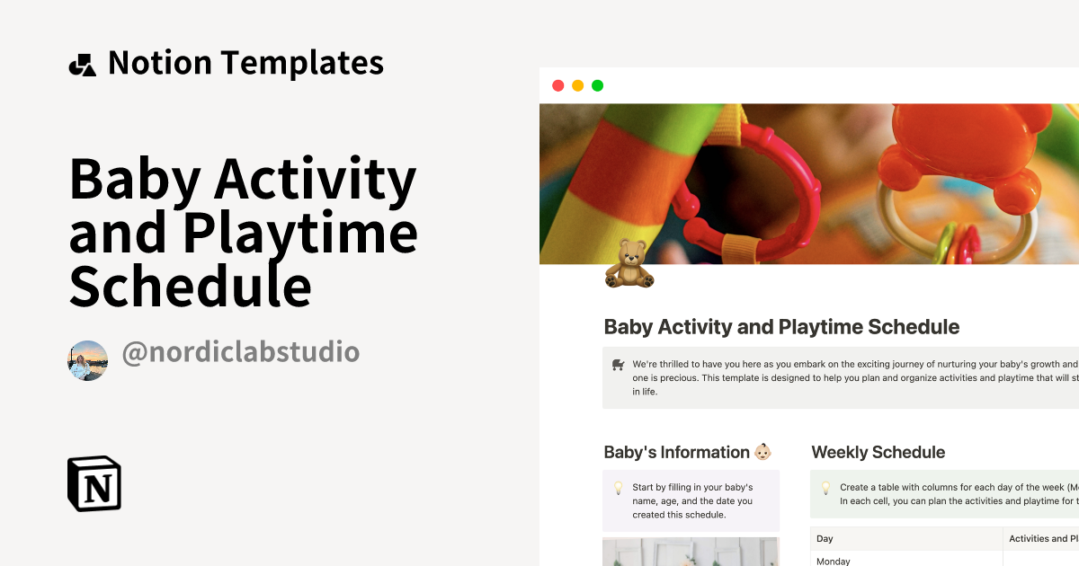 Baby Activity and Playtime Schedule Template | Notion Marketplace