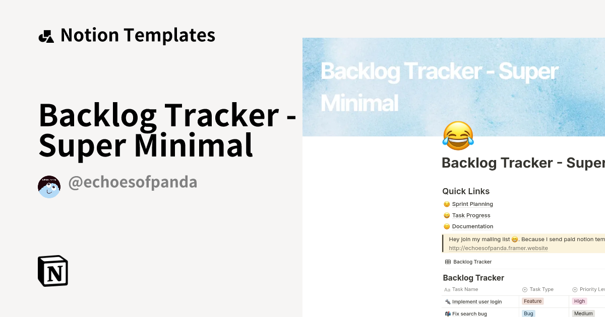 Backlog Tracker - Super Minimal Template | Notion Marketplace