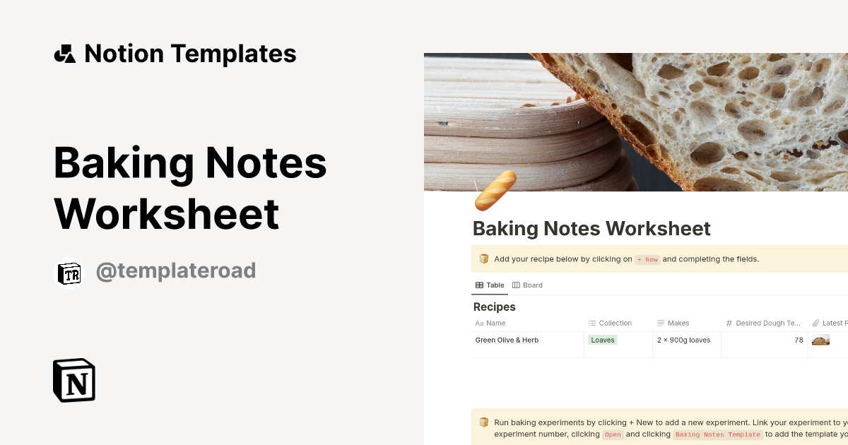 Baking Notes Worksheet Template by Template Road | Notion Marketplace