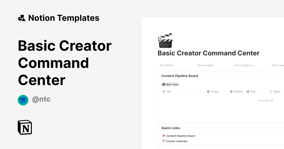 Basic Creator Command Center Template by N0tion Templates .Co | Notion ...