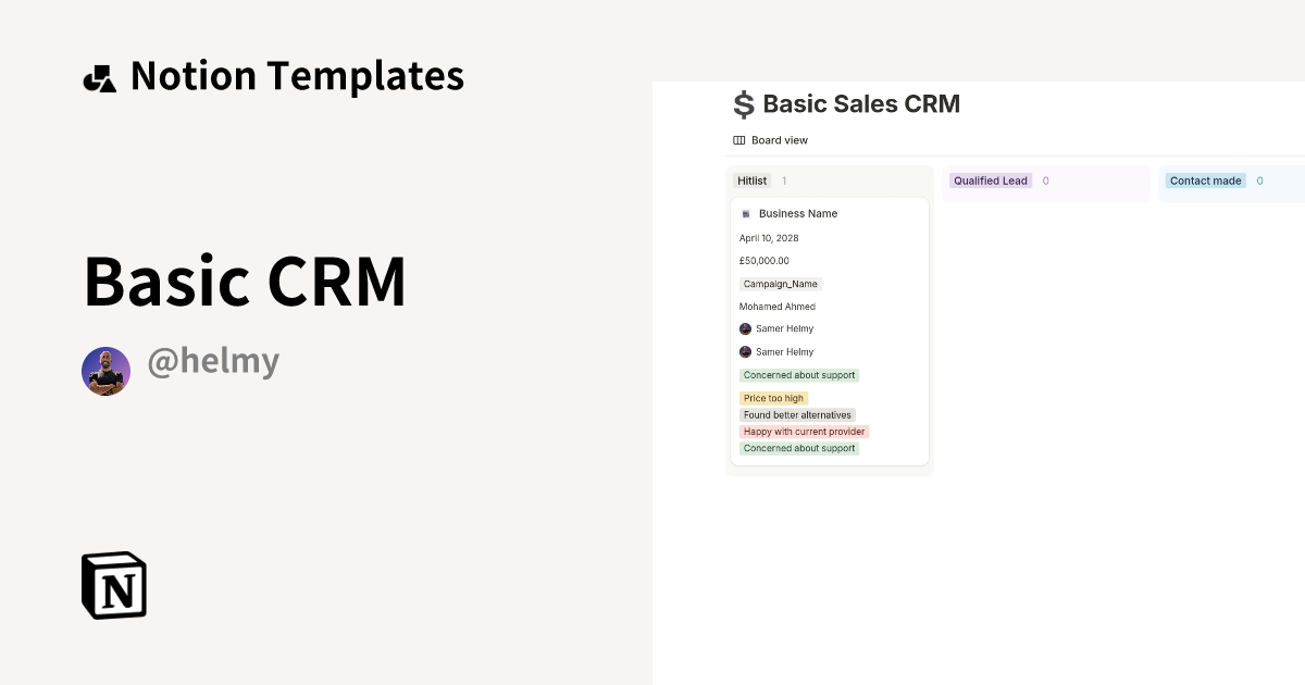 Basic CRM Template | Notion Marketplace