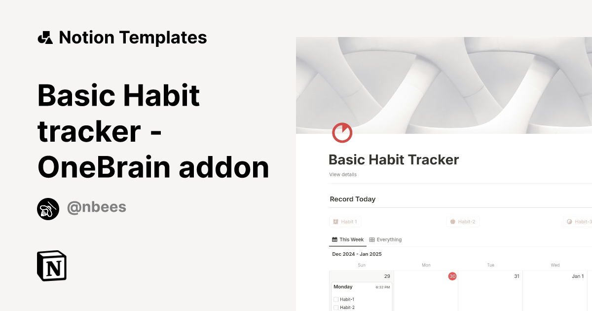 Basic Habit tracker -OneBrain addon Template by Notionbees | Notion Marketplace