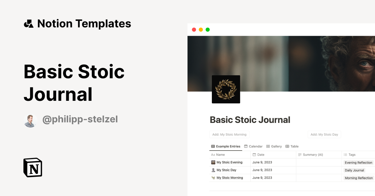 Basic Stoic Journal Template by Philipp Stelzel | Notion Marketplace
