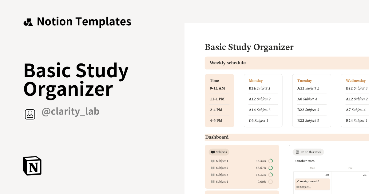 Basic Study Organizer Template | Notion Marketplace