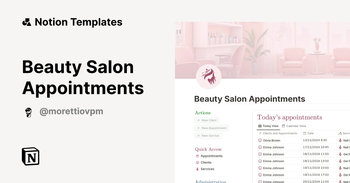 Beauty Salon Appointments Template | Notion Marketplace