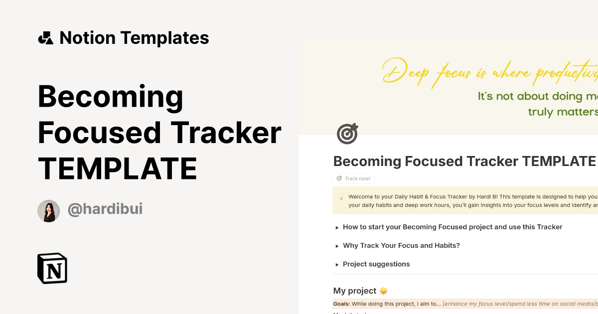Becoming Focused Tracker TEMPLATE Template | Notion Marketplace