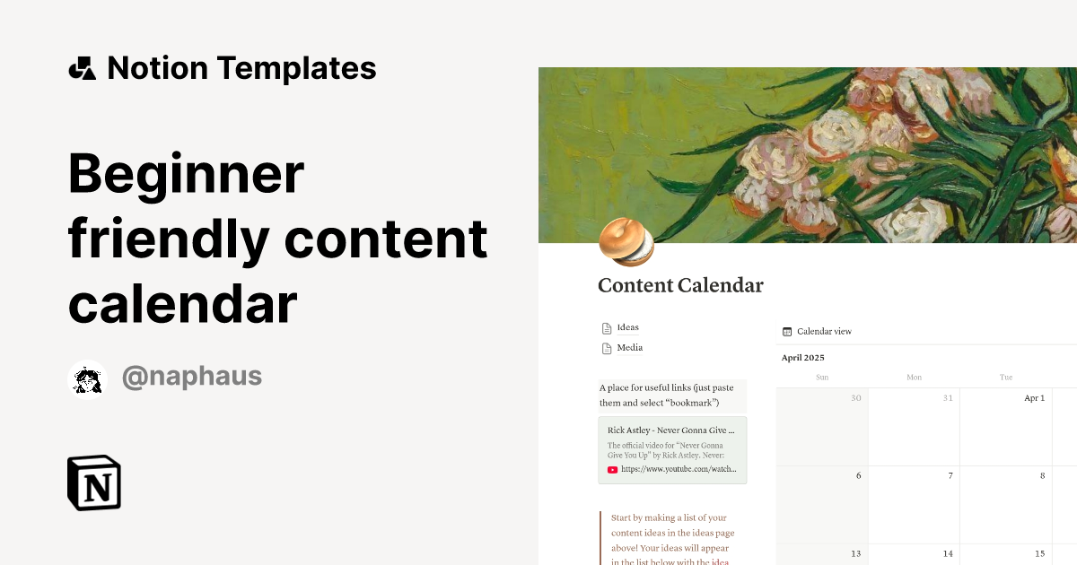 Beginner Friendly Content Calendar Template Notion Marketplace