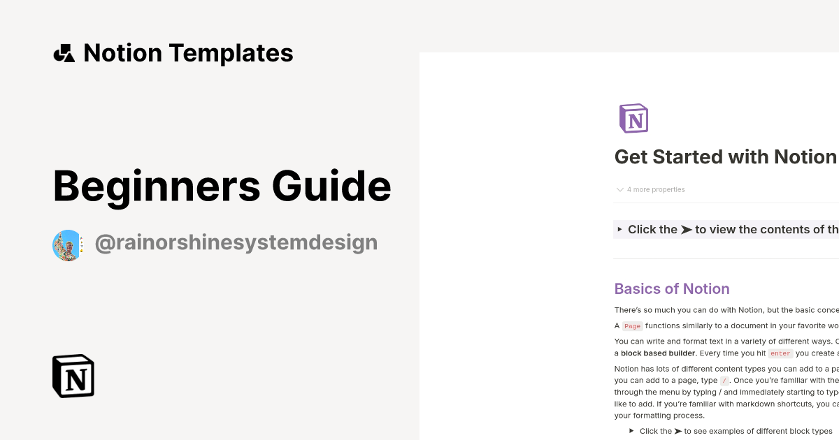 Beginners Guide Template by Rain or Shine | Notion Marketplace