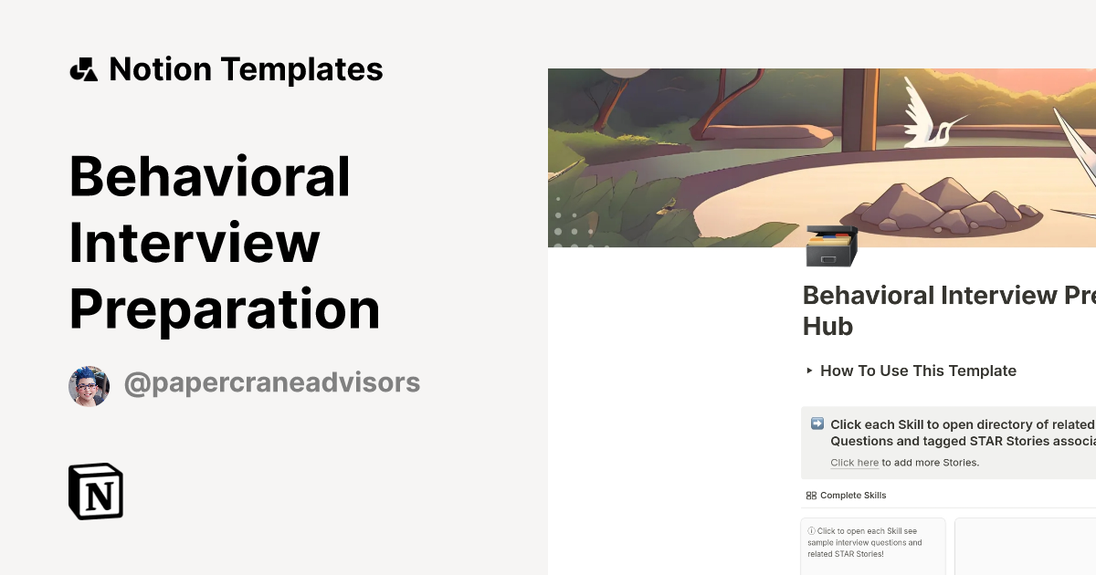 Behavioral Interview Preparation Template by Paper Crane Advisors | Notion Marketplace
