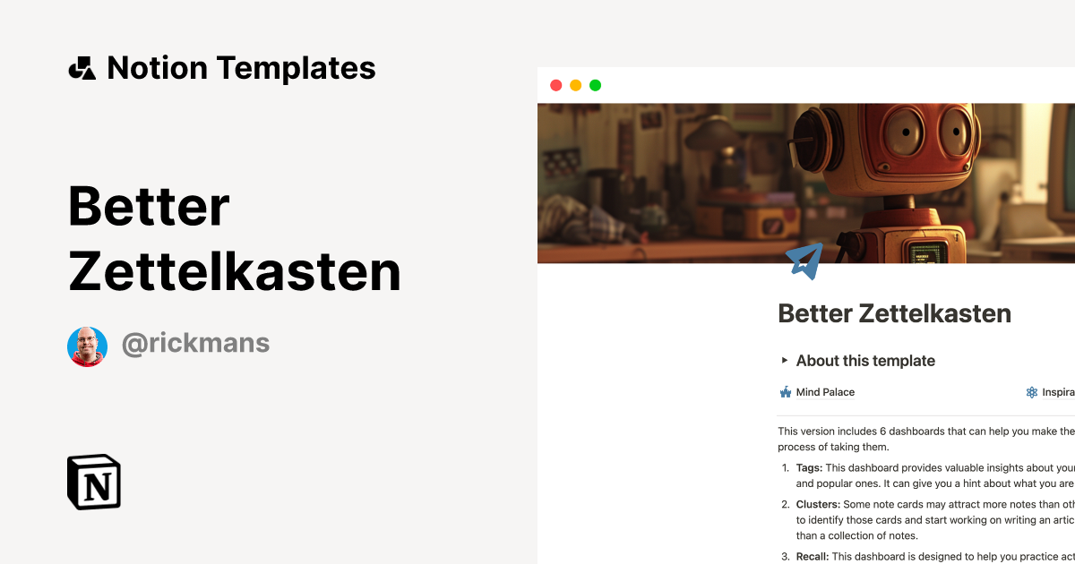 Better Zettelkasten Template | Notion Marketplace