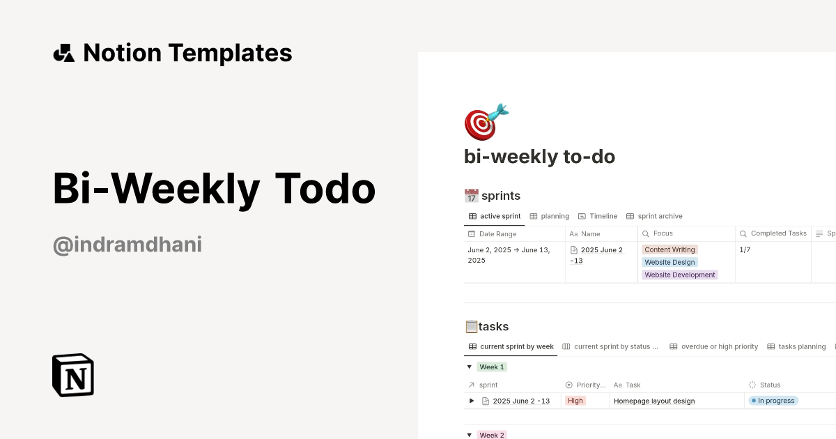 Bi-Weekly Todo Template by indramdhani | Notion Marketplace