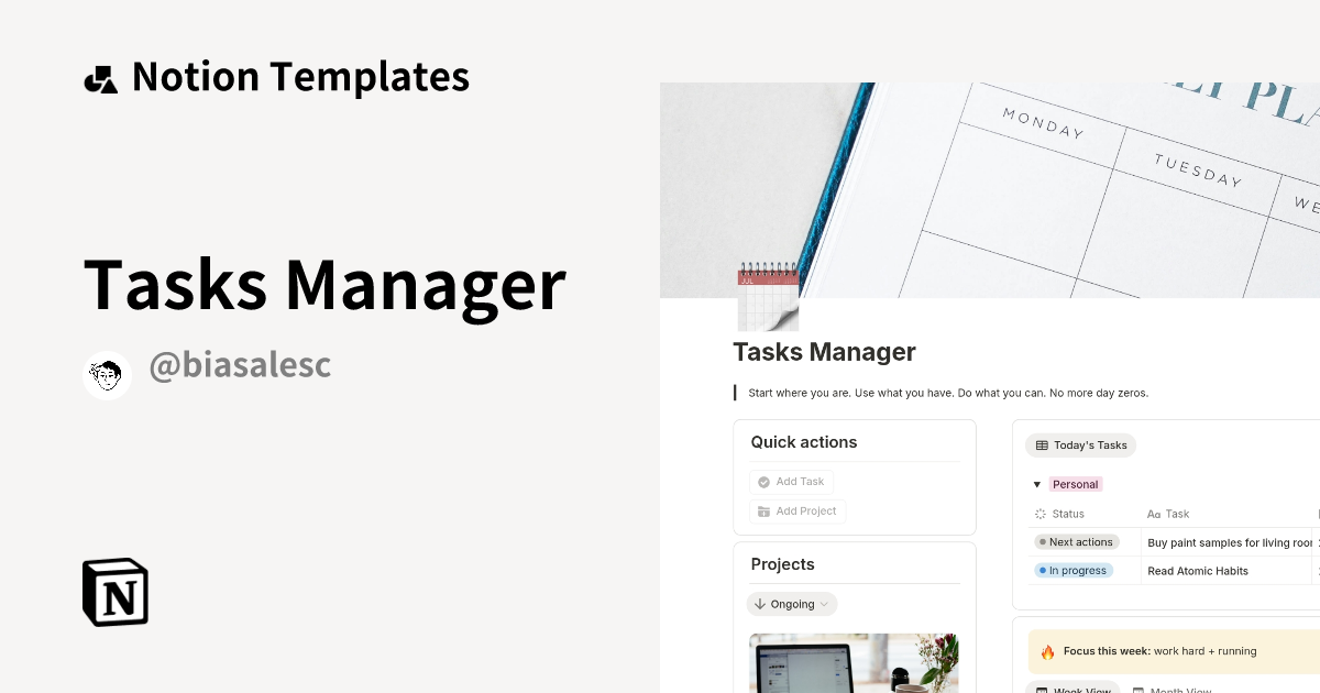 Tasks Manager Template | Notion Marketplace