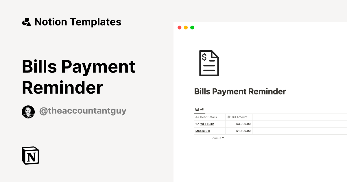 Bills Payment Reminder Template | Notion Marketplace