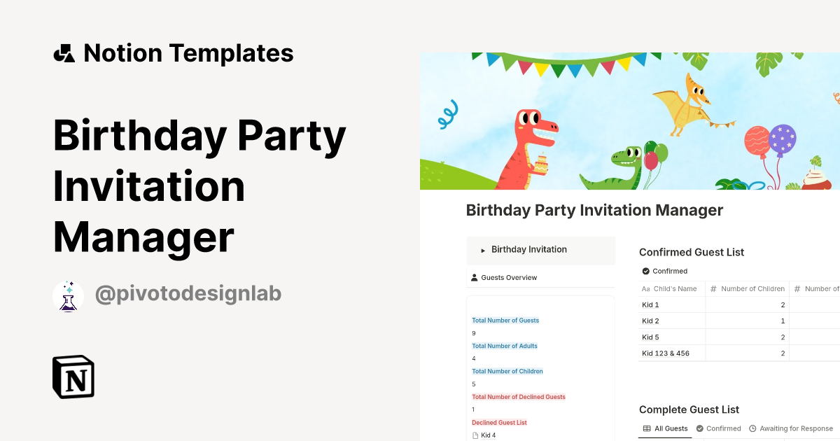 Birthday Party Invitation Manager Template by Pivoto Design Lab ...