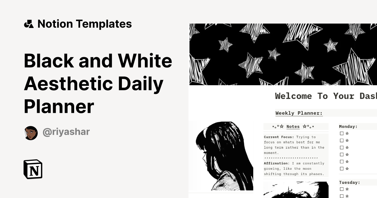 Black and White Aesthetic Daily Planner Template by RiyaArranged | Notion Marketplace
