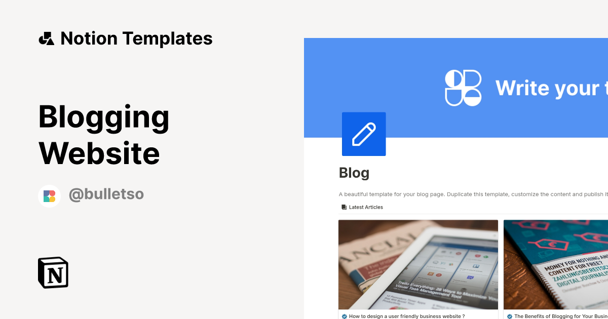 Blogging Website Template | Notion Marketplace
