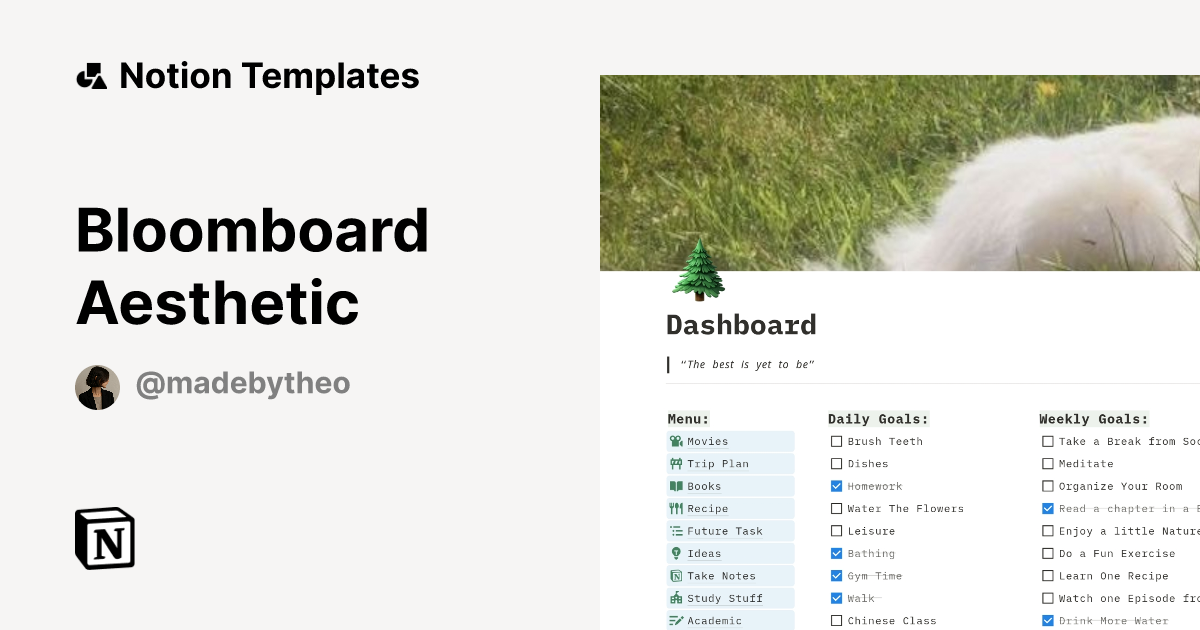 Bloomboard Aesthetic Template by Theo | Notion Marketplace