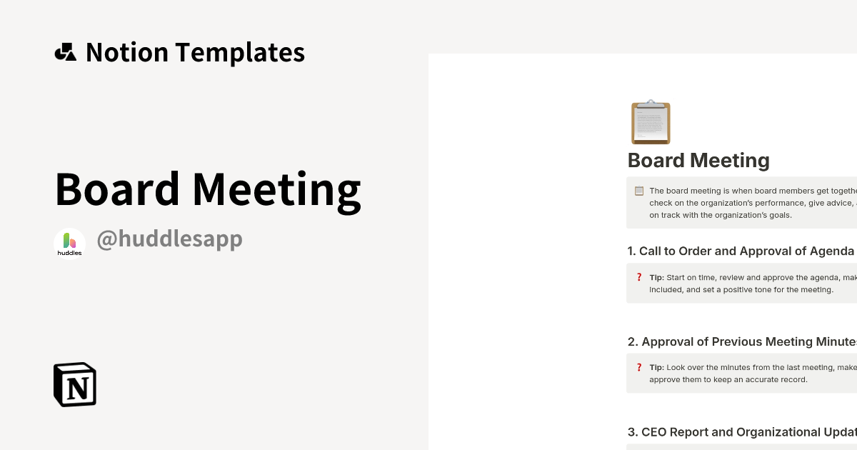Board Meeting Template by Huddles.app | Notion Marketplace