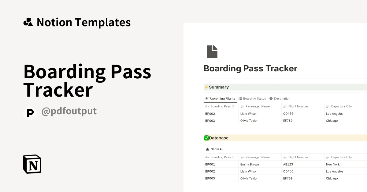 Boarding Pass Tracker Template by PDFOutput | Notion Marketplace