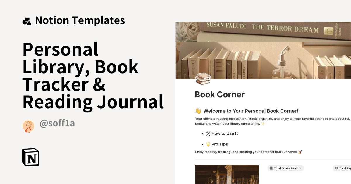 Personal Library, Book Tracker & Reading Journal Template | Notion ...