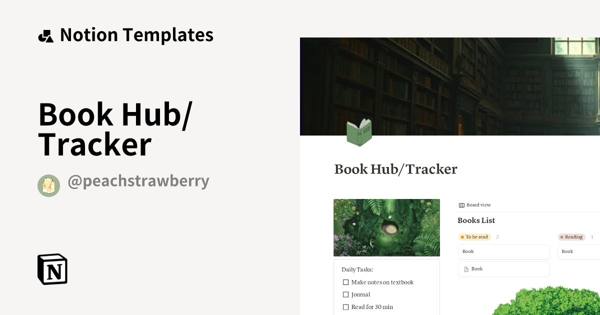 Book Hub/Tracker Template by PeachStrawberry | Notion Marketplace