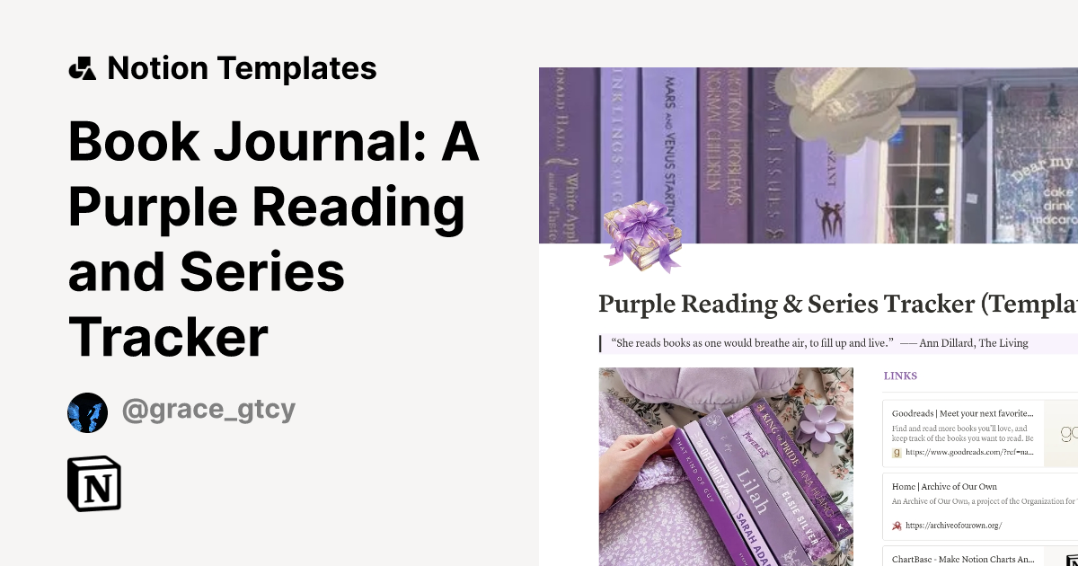 Book Journal: A Purple Reading and Series Tracker Template | Notion ...
