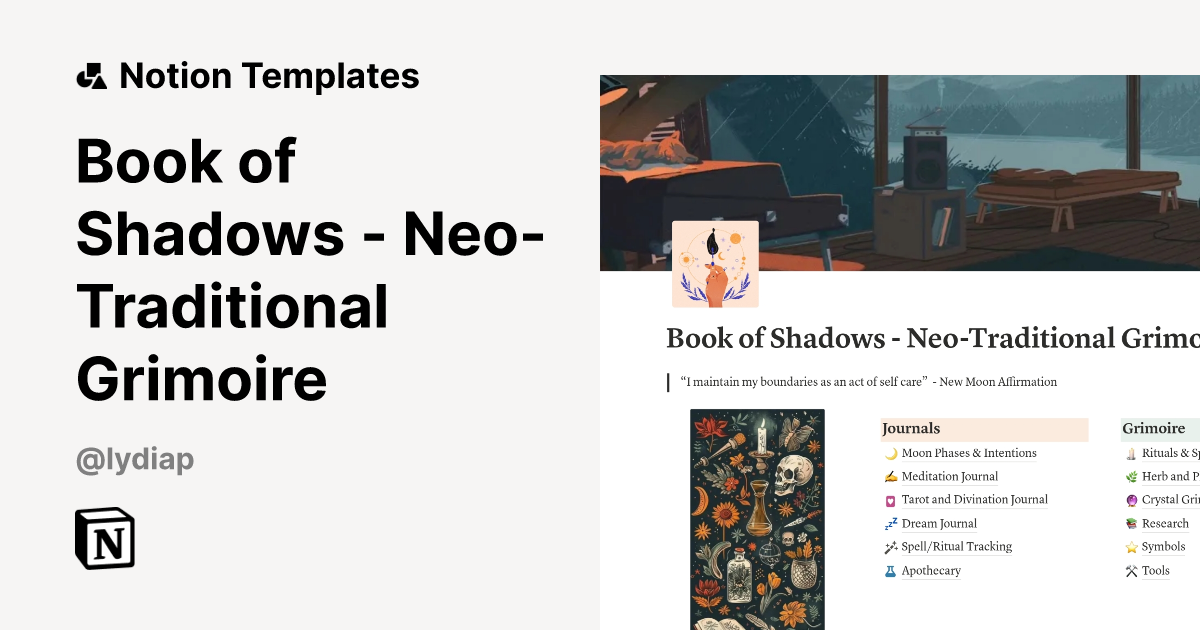 Book of Shadows - Neo-Traditional Grimoire Template by LydiaP | Notion Marketplace