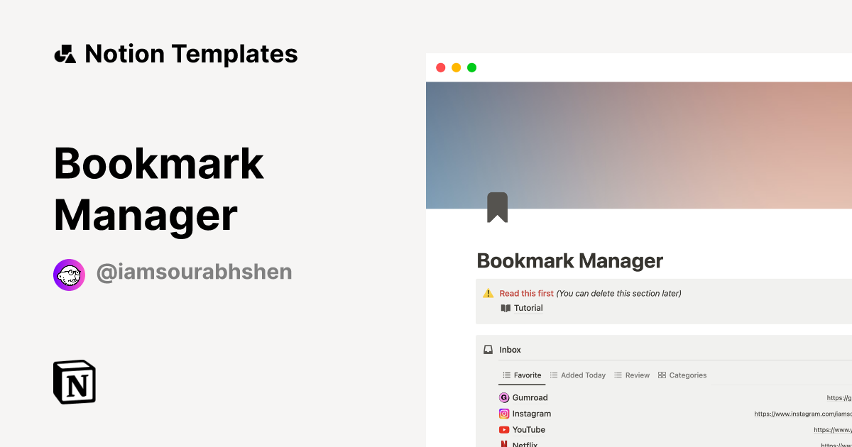 Bookmark Manager Template | Notion Marketplace