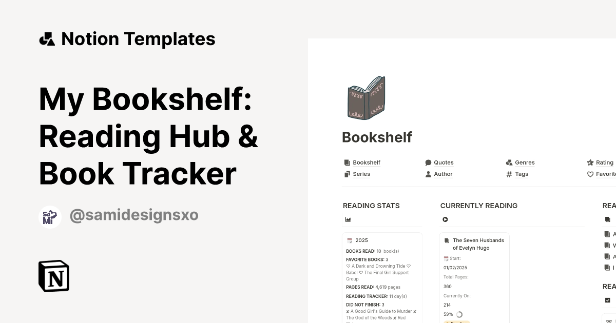 My Bookshelf: Reading Hub & Book Tracker Template | Notion Marketplace