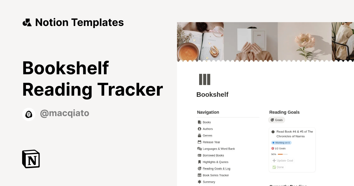 Bookshelf Reading Tracker Template by macqiato | Notion Marketplace