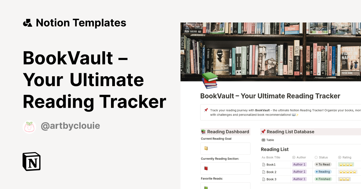 BookVault – Your Ultimate Reading Tracker Template | Notion Marketplace