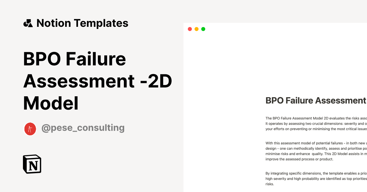 BPO Failure Assessment -2D Model Template | Notion Marketplace
