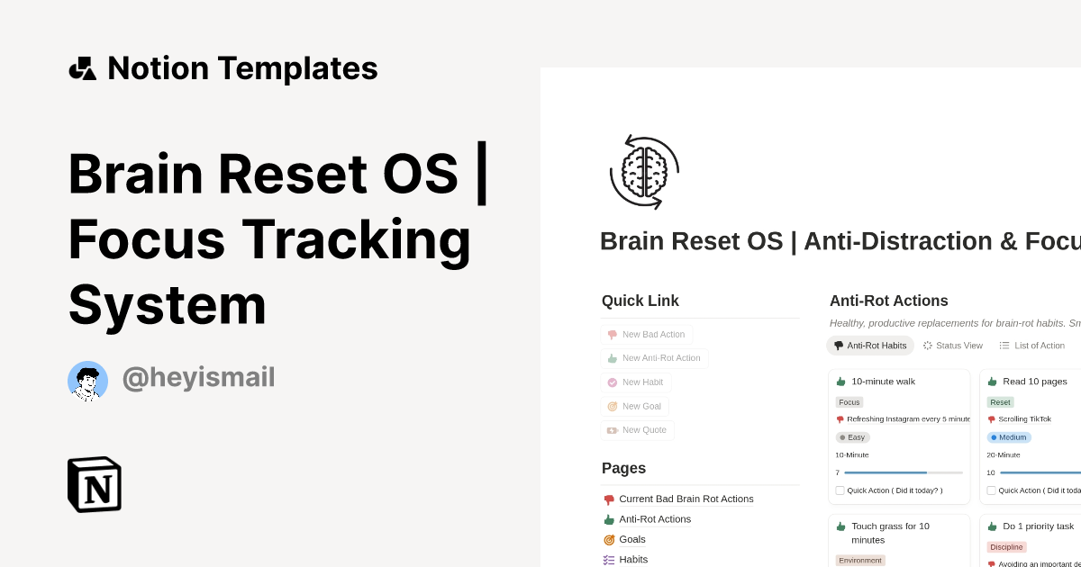 Brain Reset OS | Focus Tracking System Template | Notion Marketplace