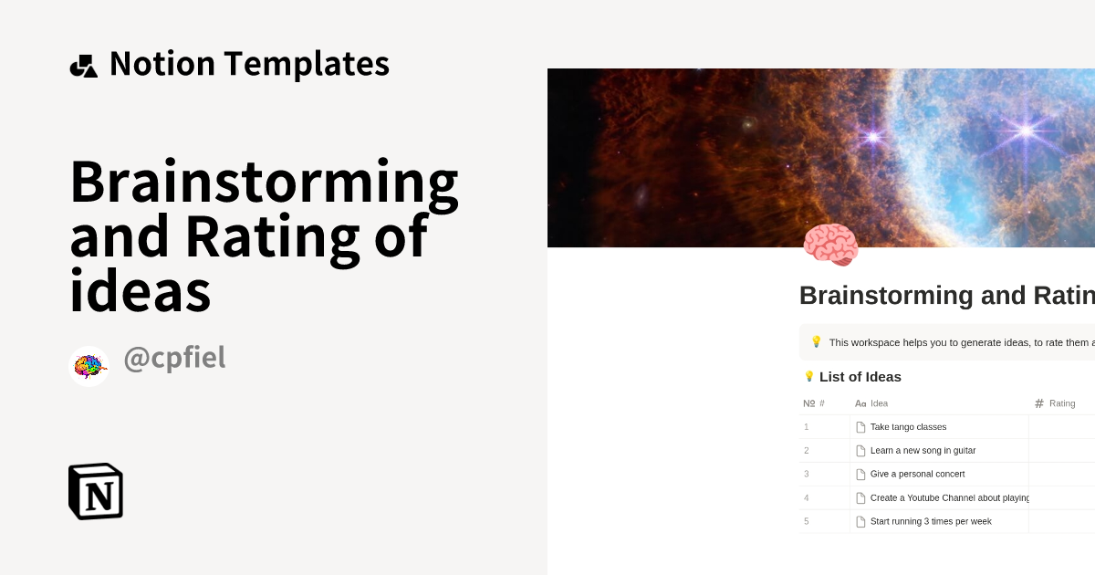 Brainstorming and Rating of ideas Template | Notion Marketplace