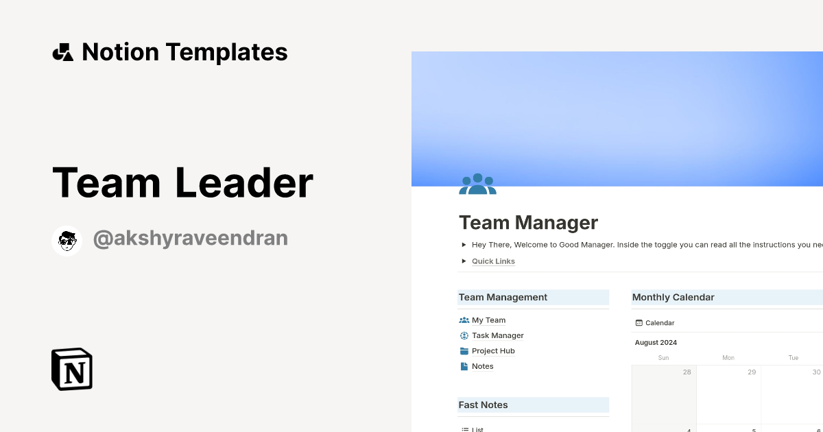 Team Leader Template by Akshay Raveendran | Notion Marketplace
