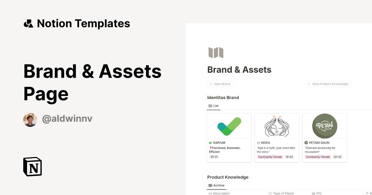 Brand & Assets Page Template by Aldwin Nou | Notion Marketplace