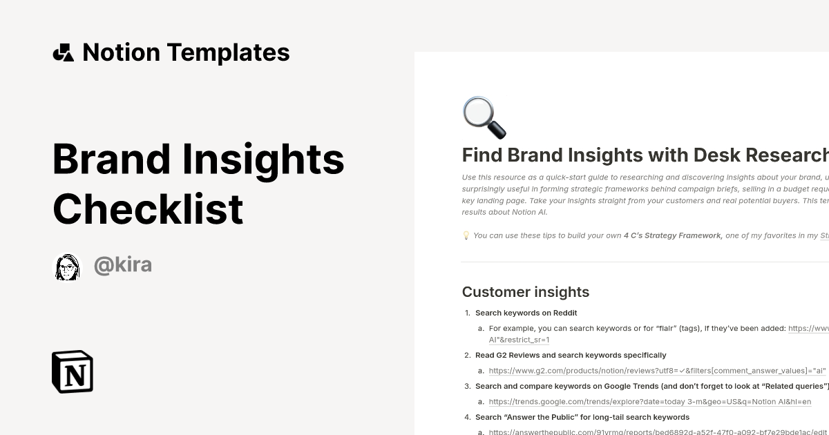 Brand Insights Checklist Template | Notion Marketplace