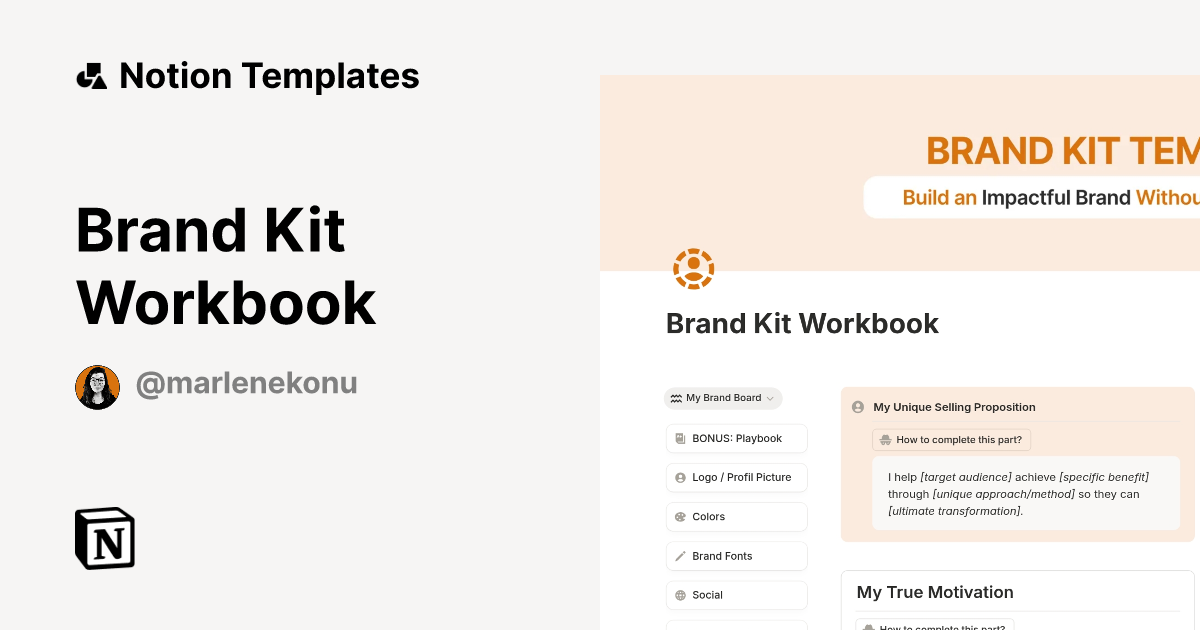 Brand Kit Workbook Template by Marlene Konu | Notion Marketplace