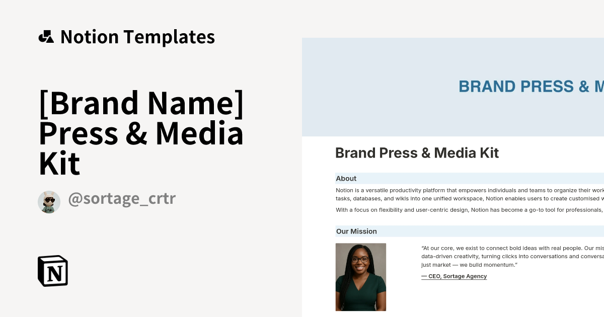 [Brand Name] Press & Media Kit Template | Notion Marketplace