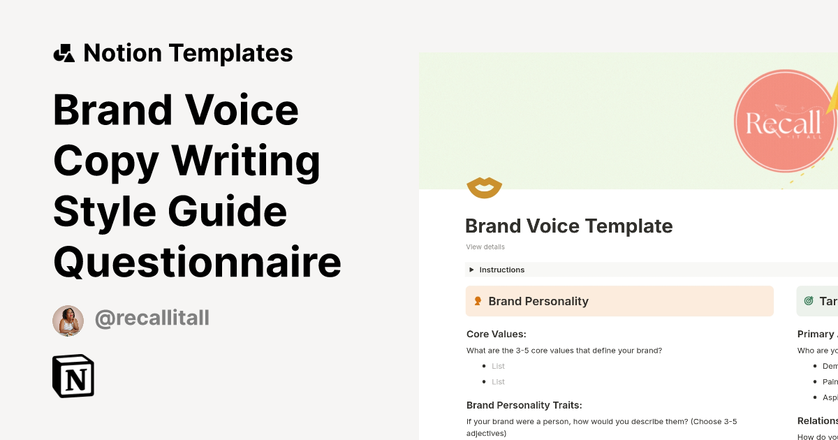 Brand Voice Copy Writing Style Guide Questionnaire Template by Lez ...