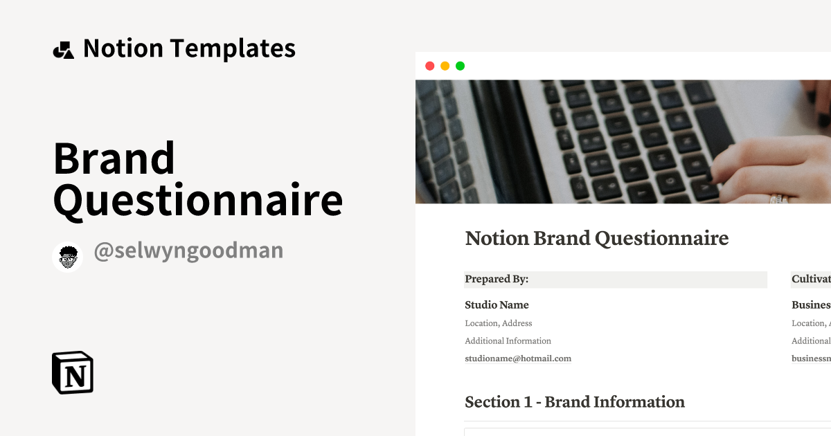 Brand Questionnaire Template by Selwyn Goodman | Notion Marketplace
