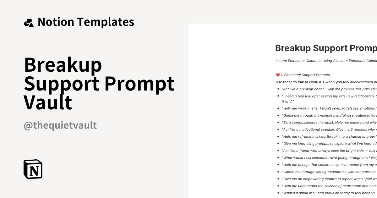 Breakup Support Prompt Vault Template by The Quiet Vault | Notion ...