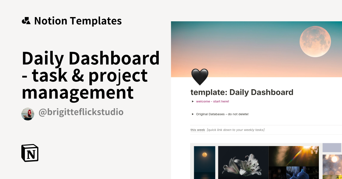 Daily Dashboard - task & project management Template by Brigitte Flick ...